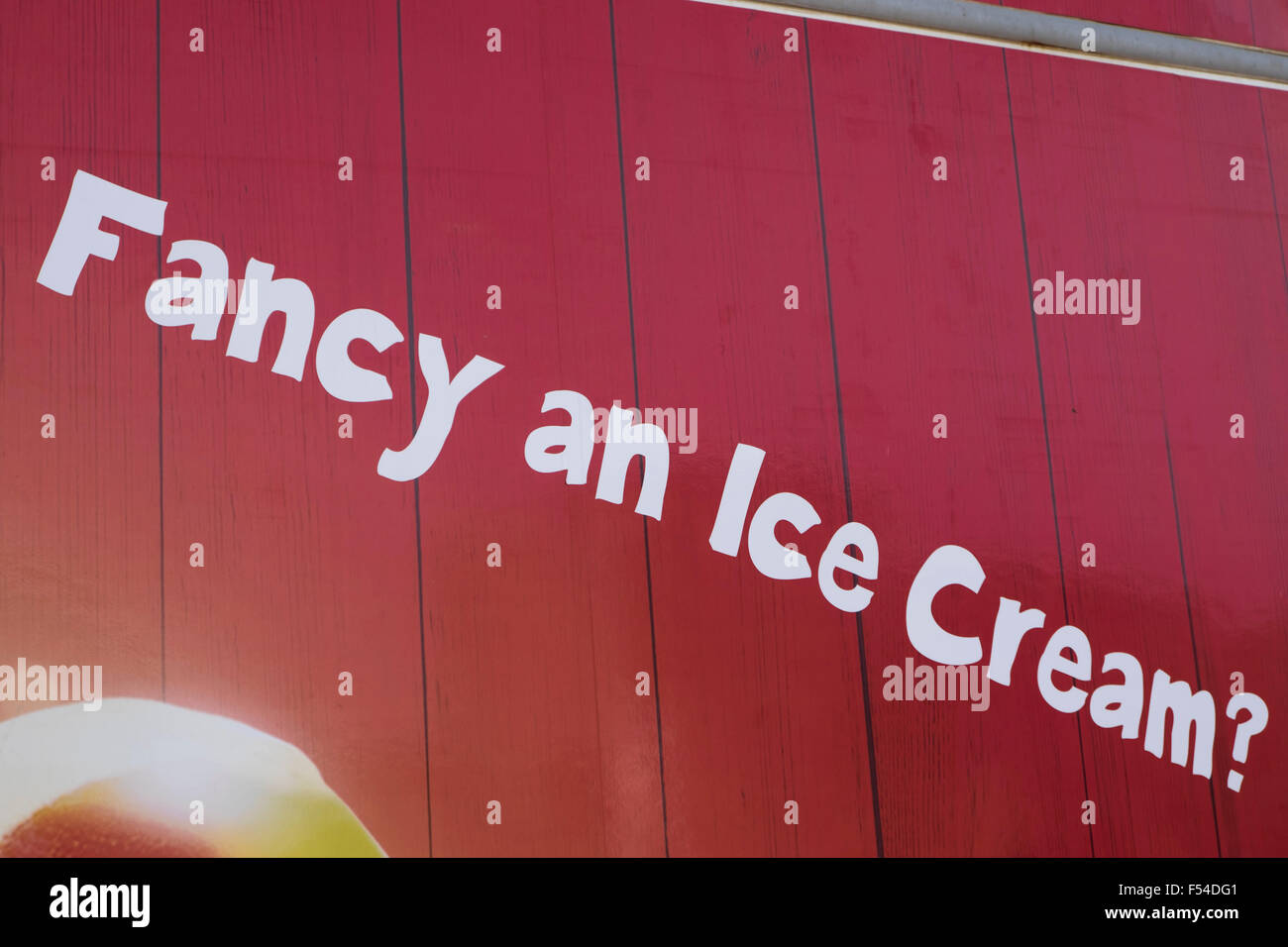 Fancy an Ice Cream sign white on red Stock Photo - Alamy