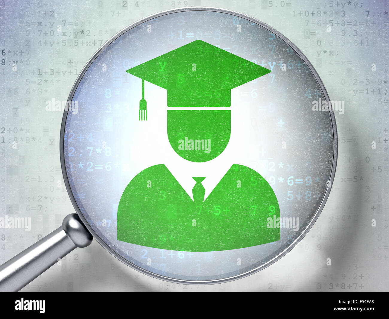 Education concept: Student with optical glass on digital background ...