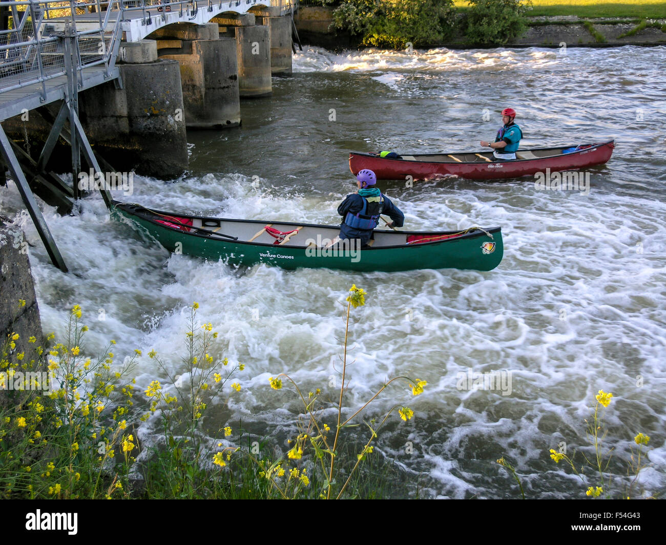 Practicing kayaking against the stream, United Kingdom Stock Photo - Alamy