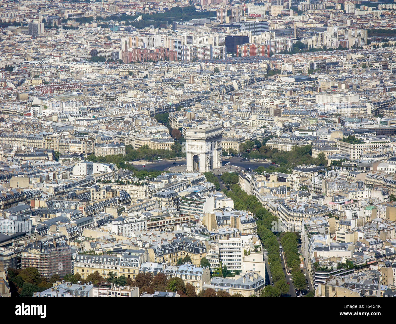 Paris street view from above with Arc de Triomphe, France Stock Photo ...