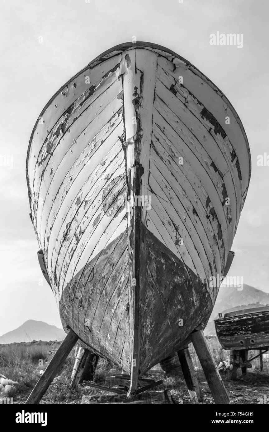 Old Wooden Boat Bow Close-up, Black and White Stock Photo - Alamy