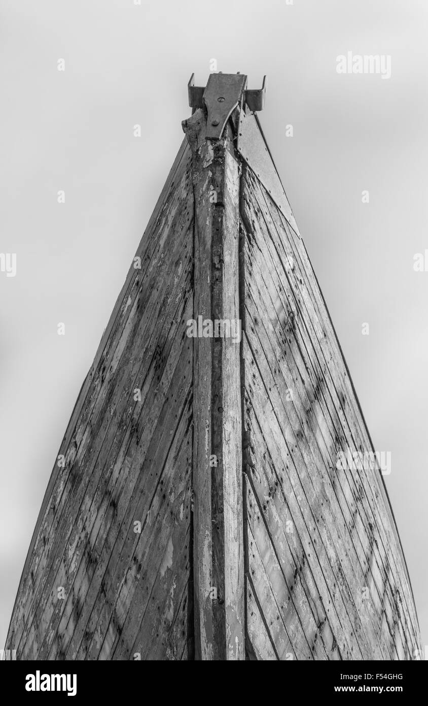 Old Wooden Boat Bow Close-up, Black and White Stock Photo - Alamy