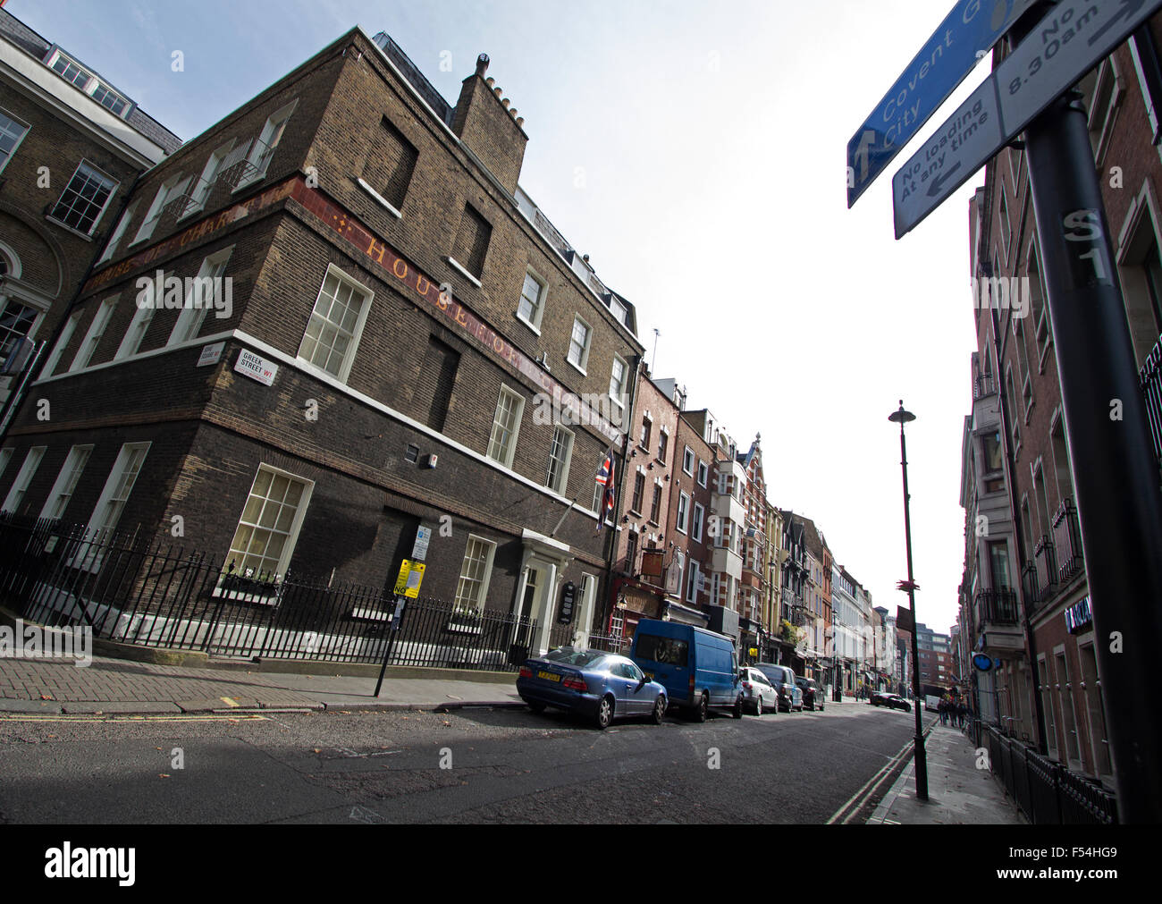 The Corner of Greek Street and Soho Square in Soho Central London ...