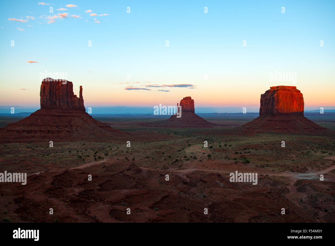 The Mittens and Merrick Butte near Sunset, Monument Valley, Arizona ...