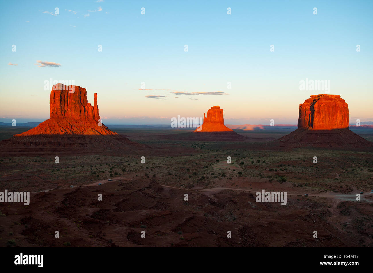 The Mittens and Merrick Butte near Sunset, Monument Valley, Arizona ...