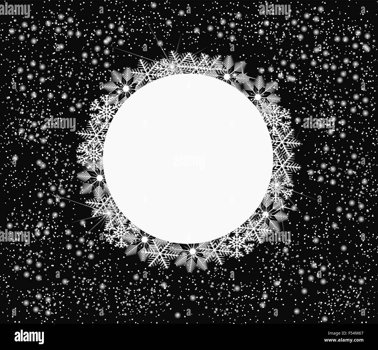 Winter circle with snowflakes and snow with blank space in the center ...