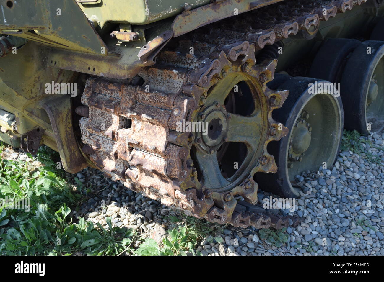 Caterpillar chain of the old tank. Museum of military equipment in the ...