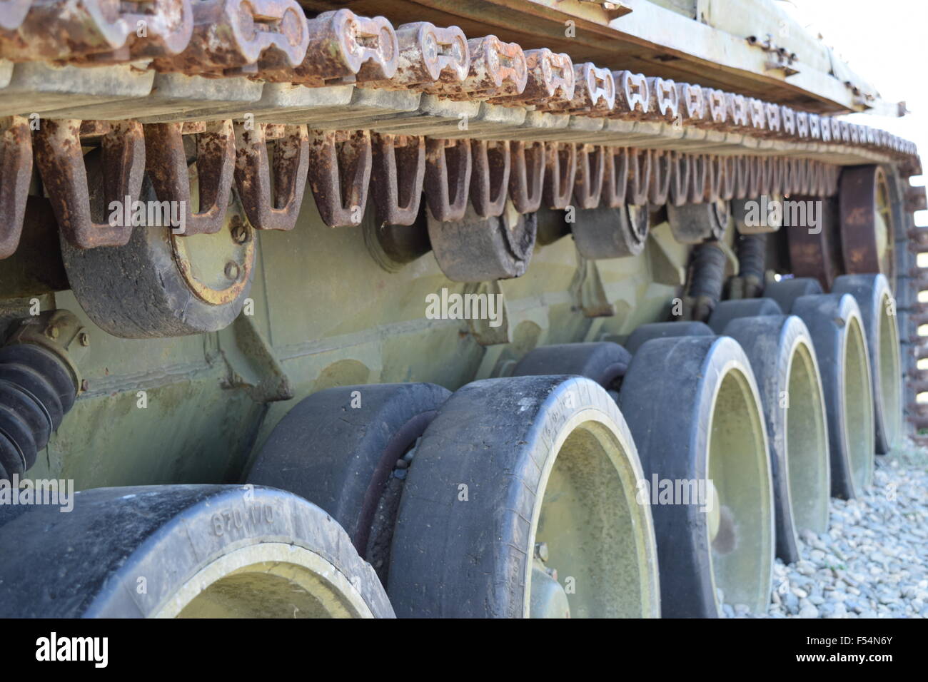 Caterpillar chain of the old tank. Museum of military equipment in the ...