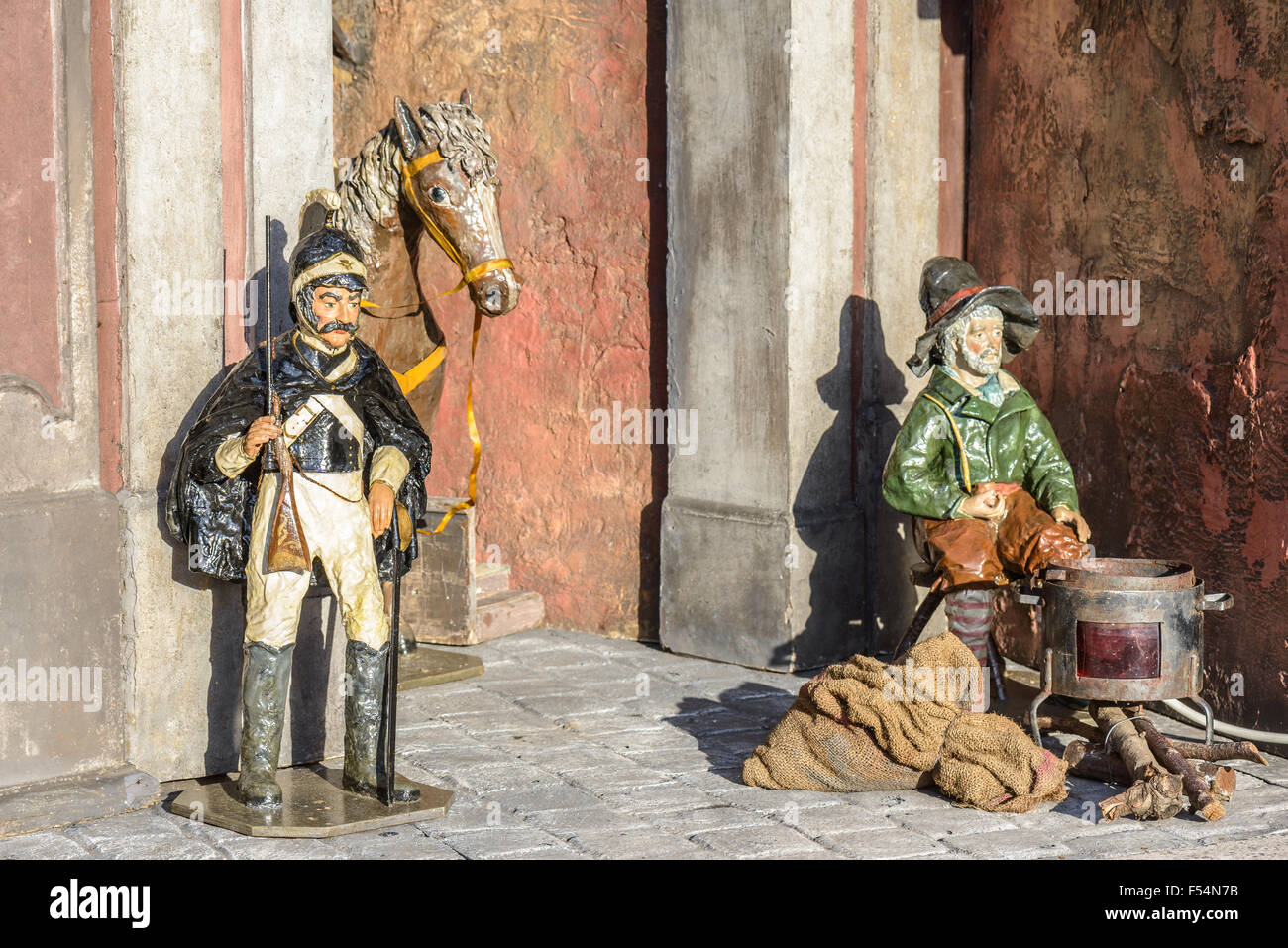 A nativity partial scene shoot in a public square in Rome Italy Stock ...