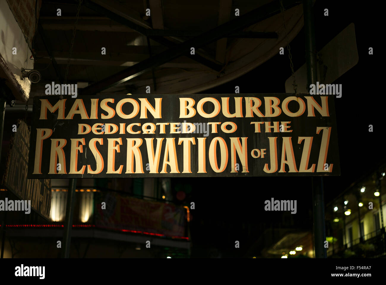 Maison Bourbon live jazz club sign in famous Bourbon Street in French ...