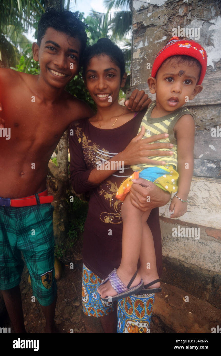 Fisherfolk family in coastal village near Dondra, southern Sri Lanka ...