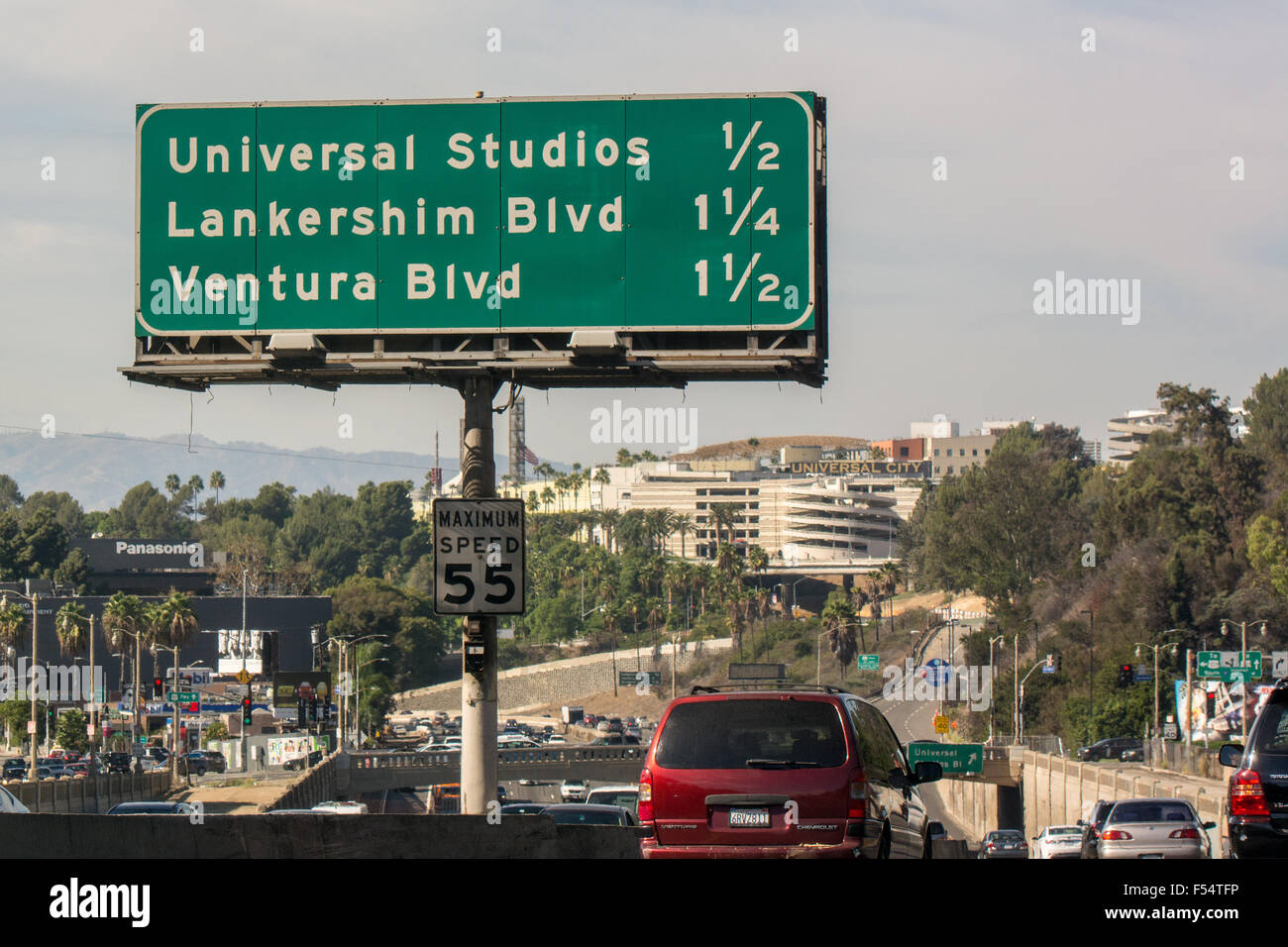 Road sign on 101 Freeway in California for Universal Studios ...