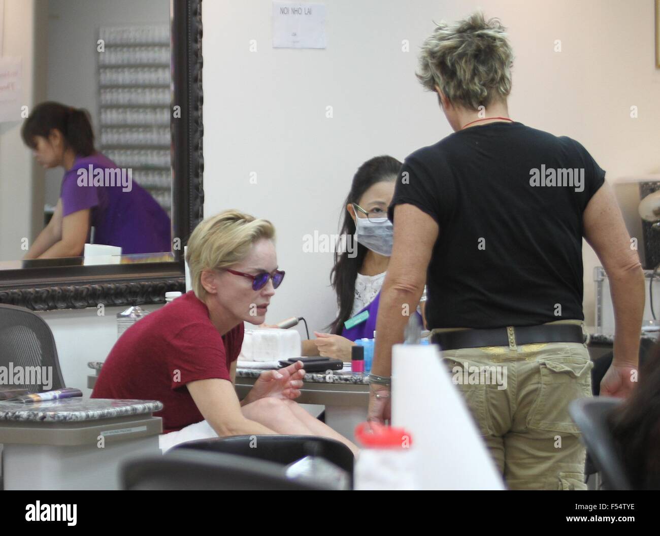 Make-up free Sharon Stone gets her nails done in Beverly Hills ...