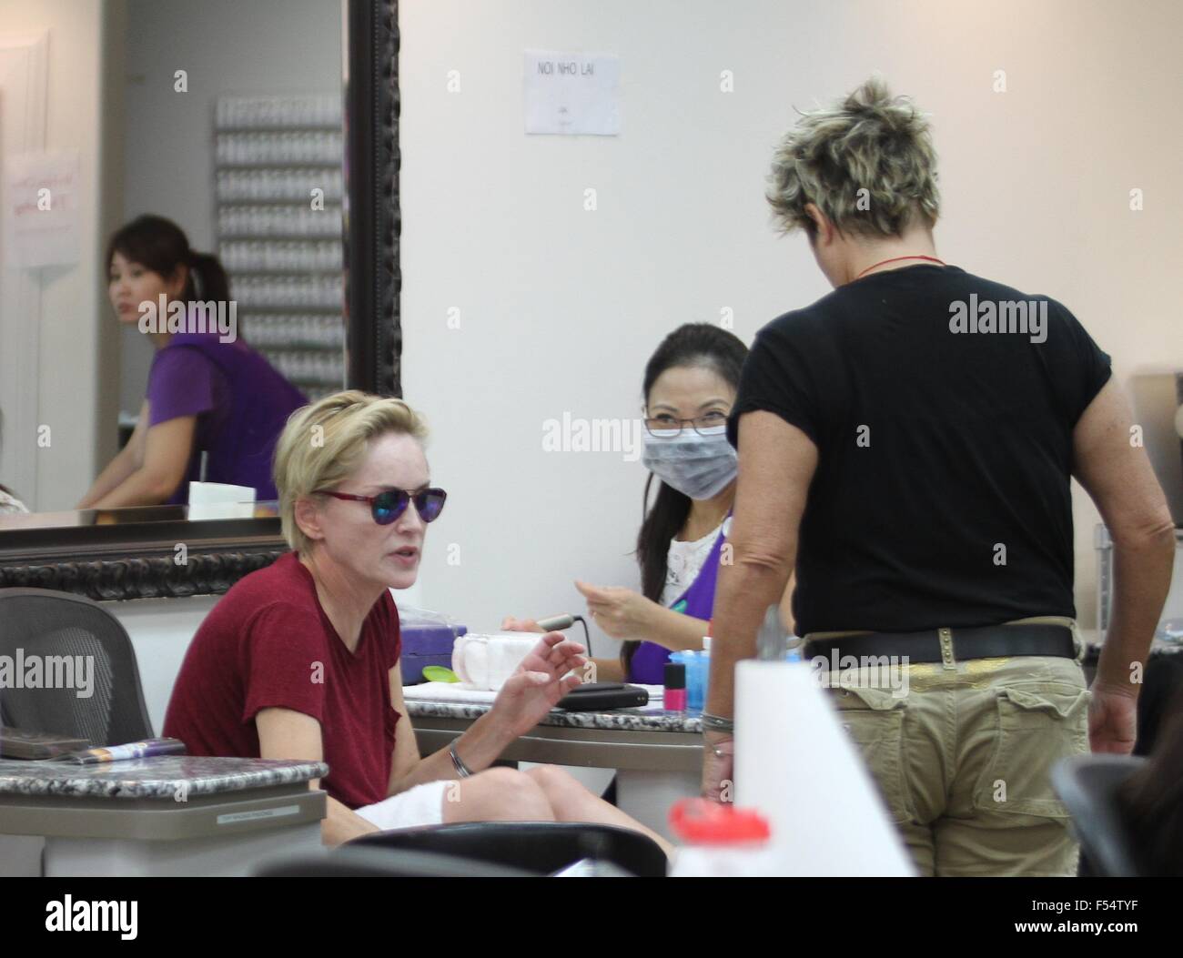 Make-up free Sharon Stone gets her nails done in Beverly Hills ...