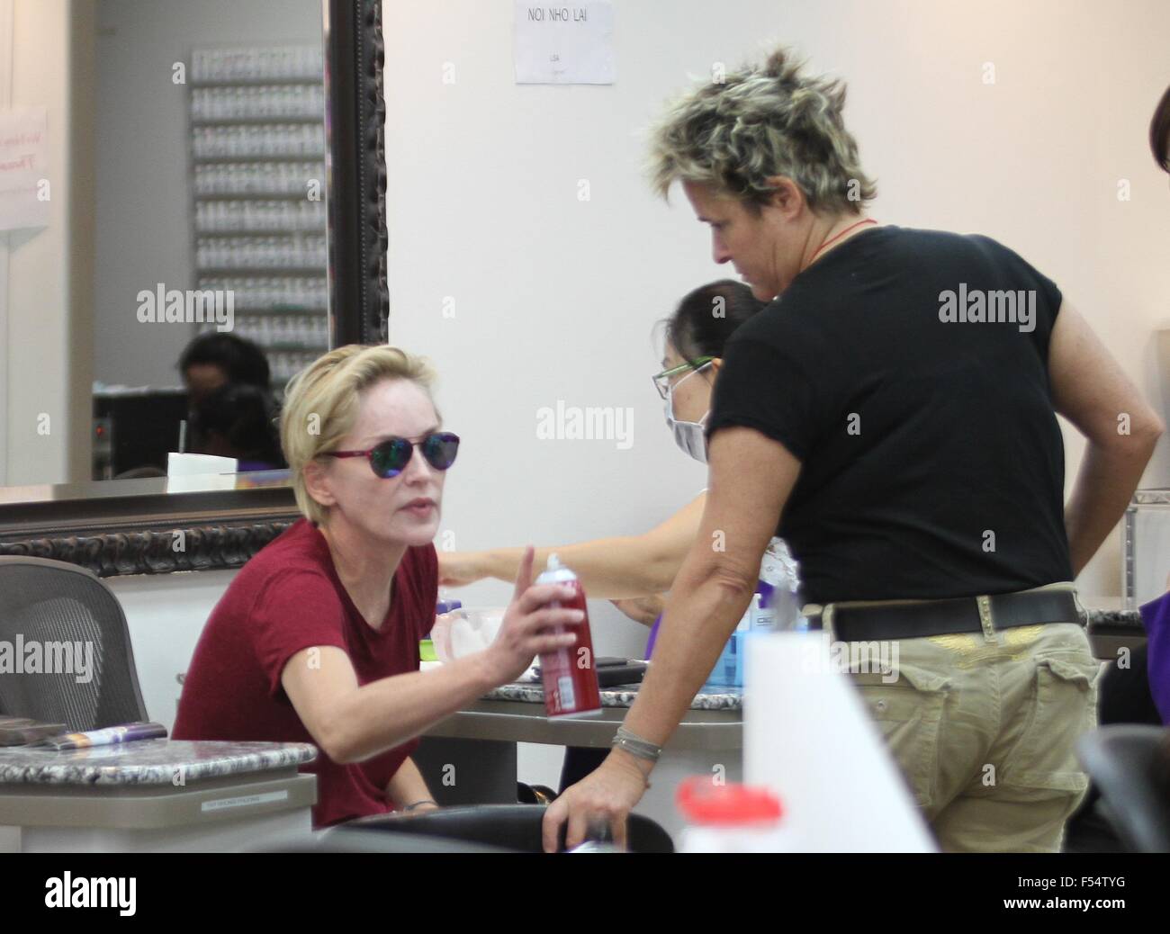 Make-up free Sharon Stone gets her nails done in Beverly Hills ...