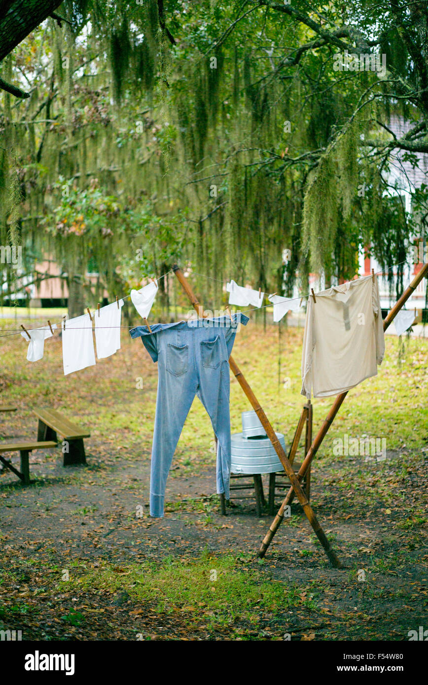 Laundry drying on washing line in Mississippi Delta, Louisiana, USA ...