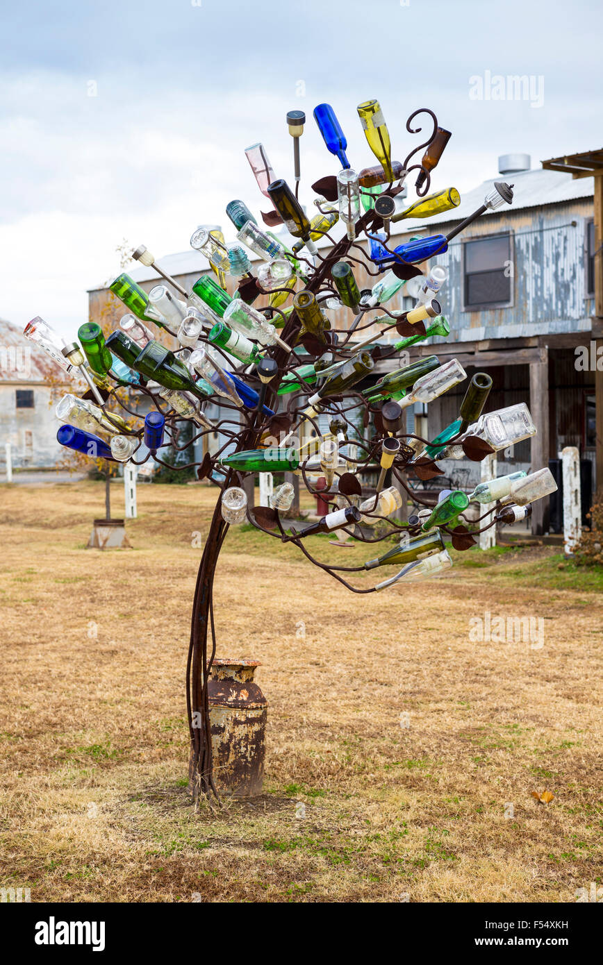Wacky modern art sculpture of empty bottles at The Shack Up Inn cotton ...