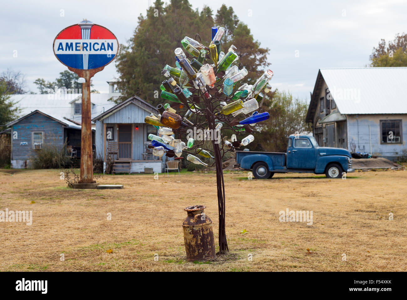 Old Chevrolet 3100 pickup truck, shacks and bottle sculpture, The Shack ...