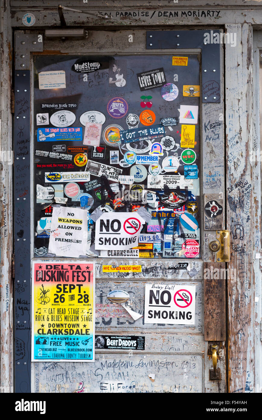 Stickers and No Smoking No Weapons signs on door at Morgan Freeman's ...