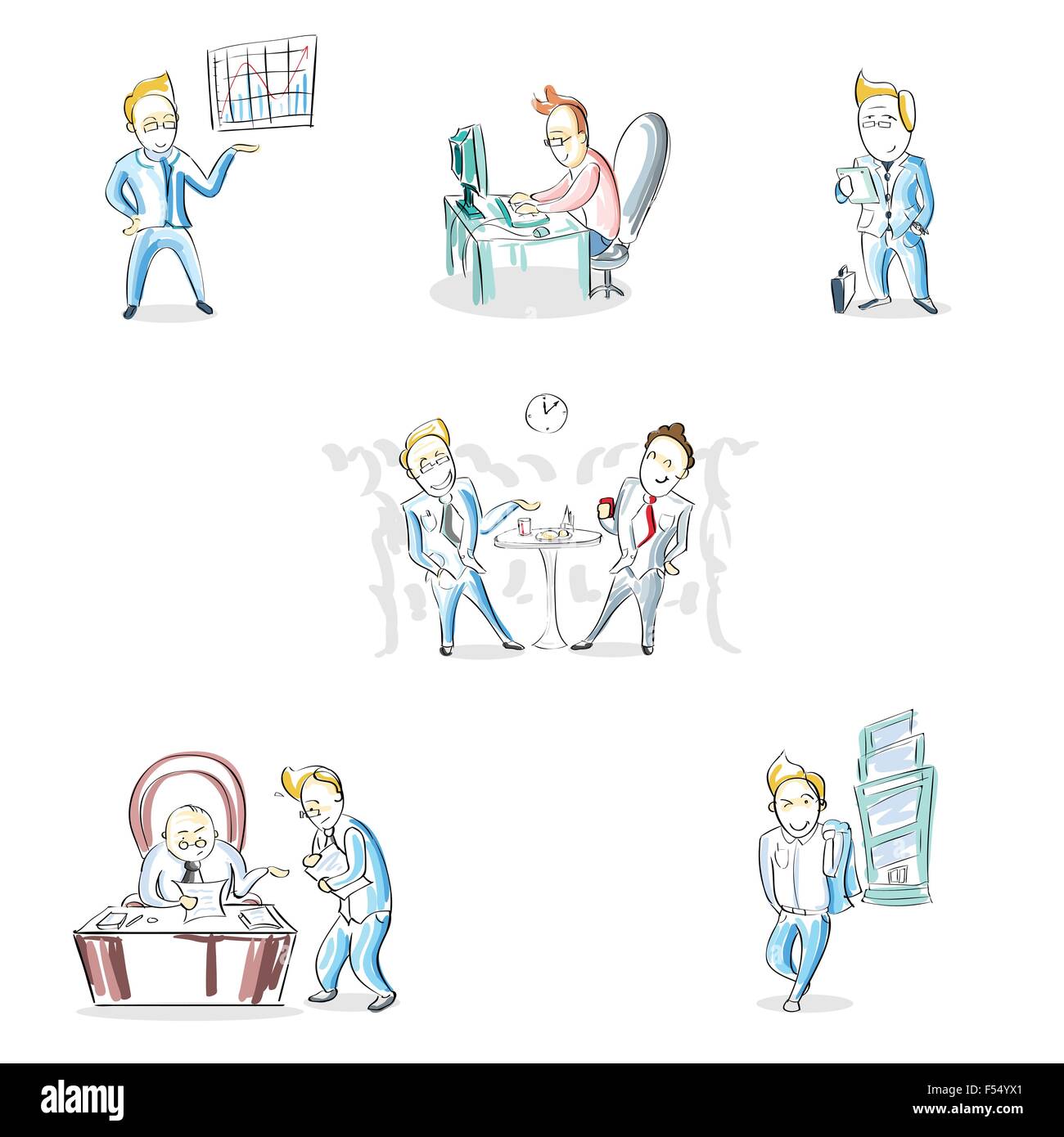 Business Man Working Day Cartoon Hand Draw Sketch Stock Vector Image ...