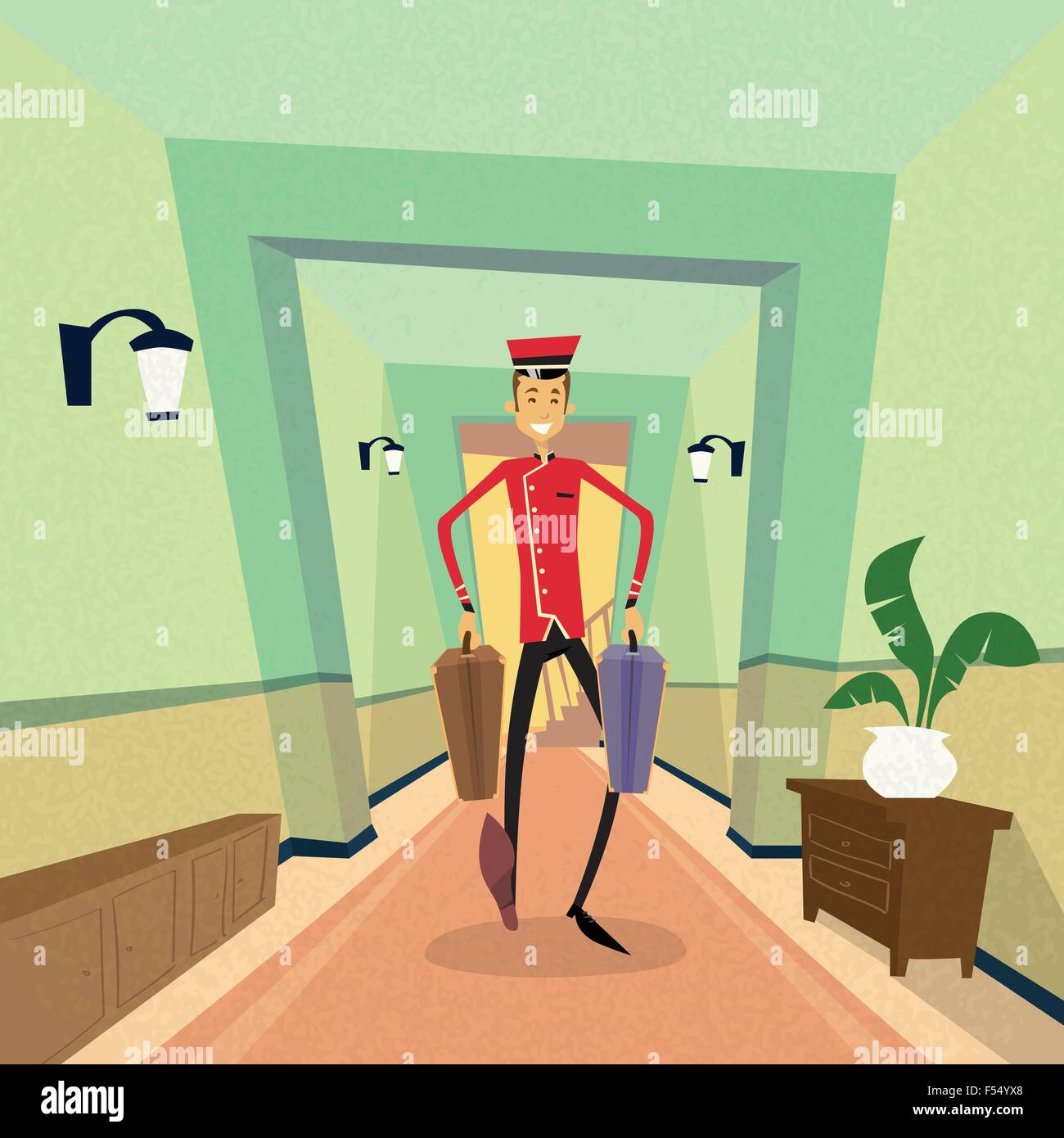 Bell Boy Carry Suitcase Indoor Hotel Porter Stock Vector Image & Art ...