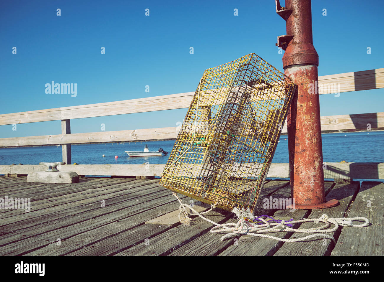Lobster trap at a fishing pier in coastal Maine, New England Stock ...