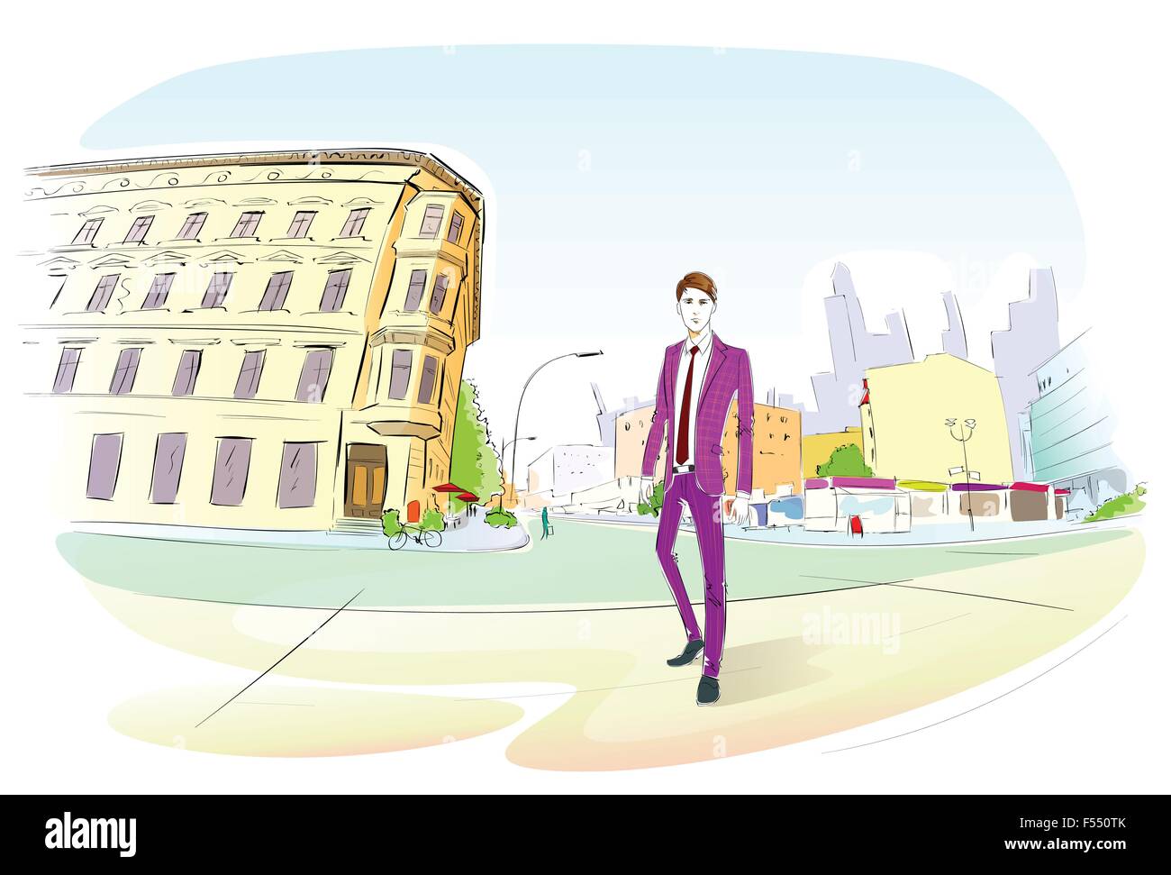 Fashion Man Suit City Street Hand Draw Sketch Stock Vector Image & Art ...
