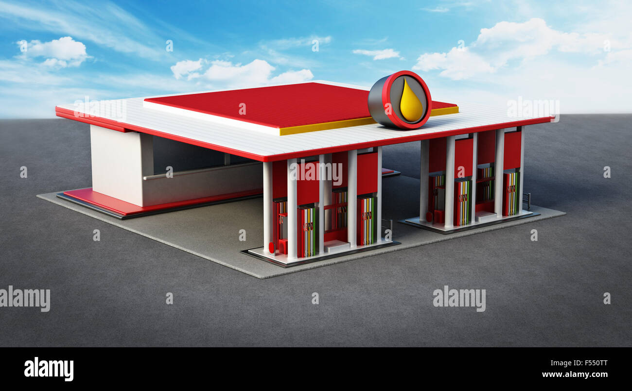 Generic gas station painted with red and white colors Stock Photo - Alamy