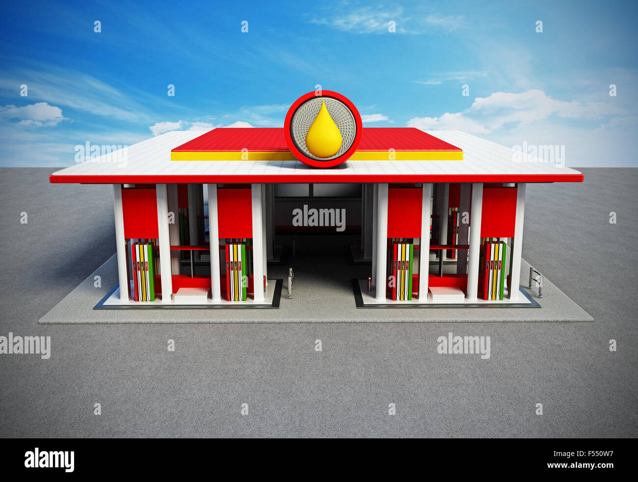 Generic gas station painted with red and white colors Stock Photo - Alamy