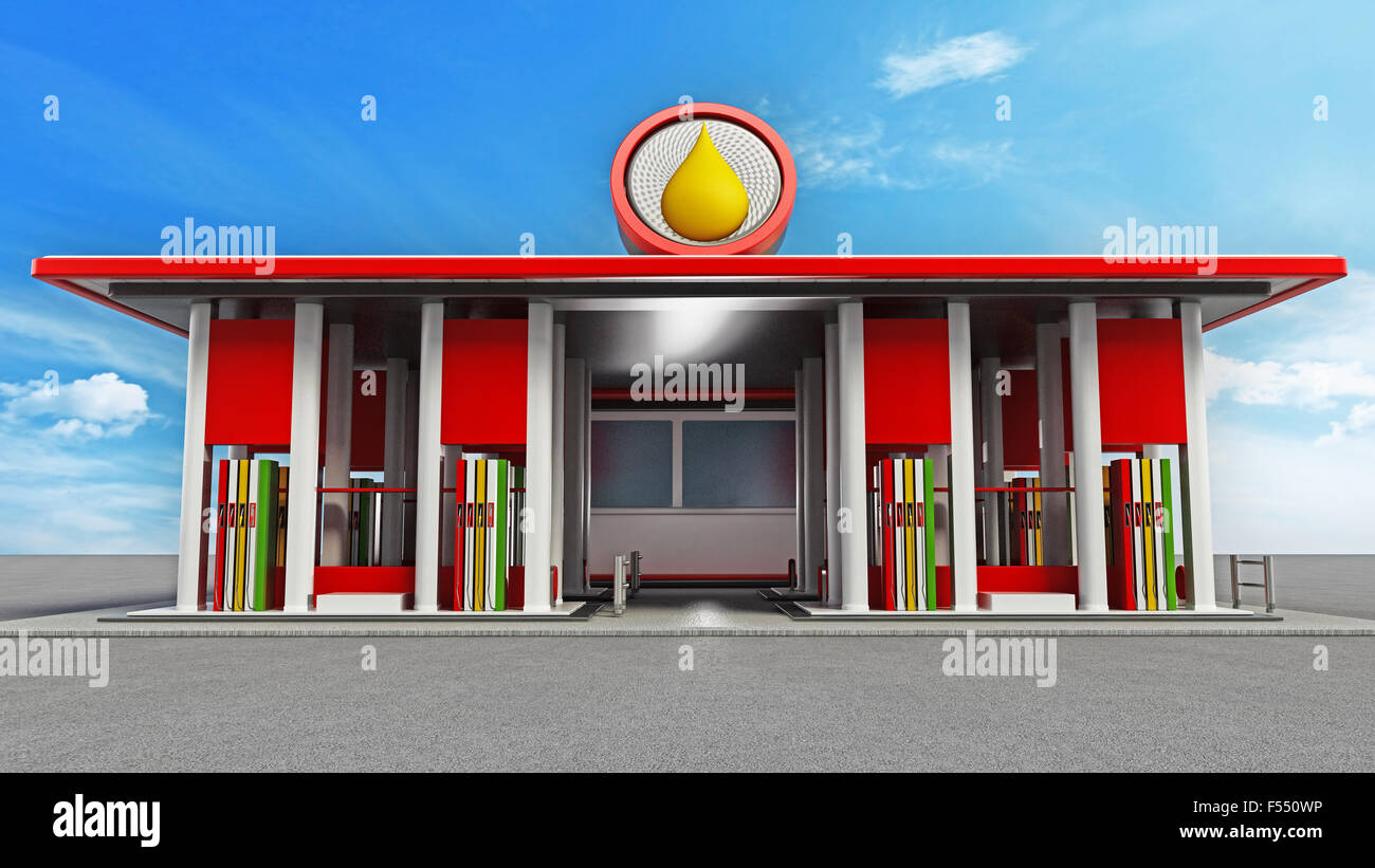 Generic gas station painted with red and white colors Stock Photo - Alamy