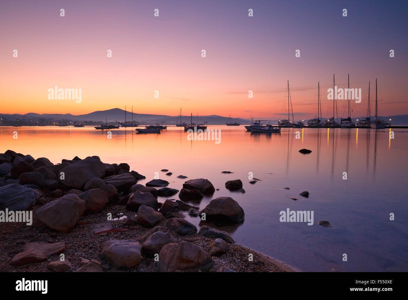 Milos bay of the Milos island as seen from Adamantas harbour Stock ...