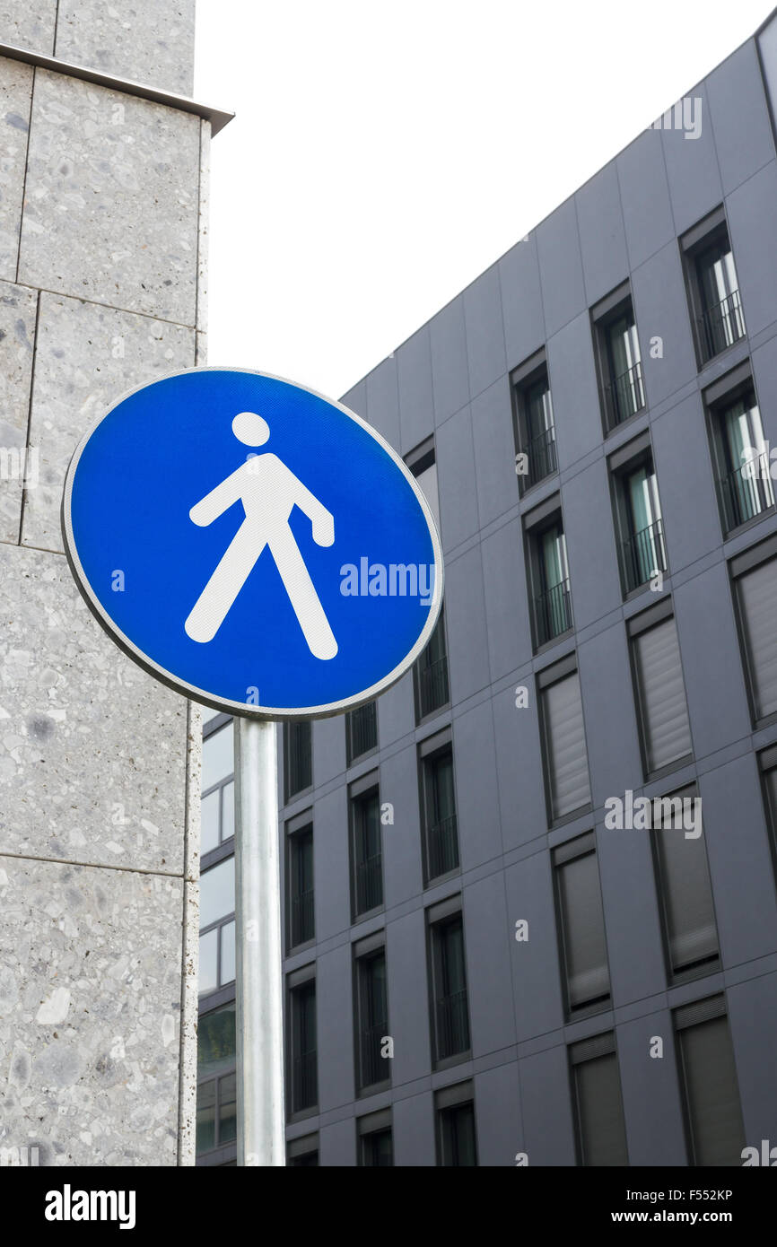 Road sign pedestrian area, between the buildings of the city Stock ...
