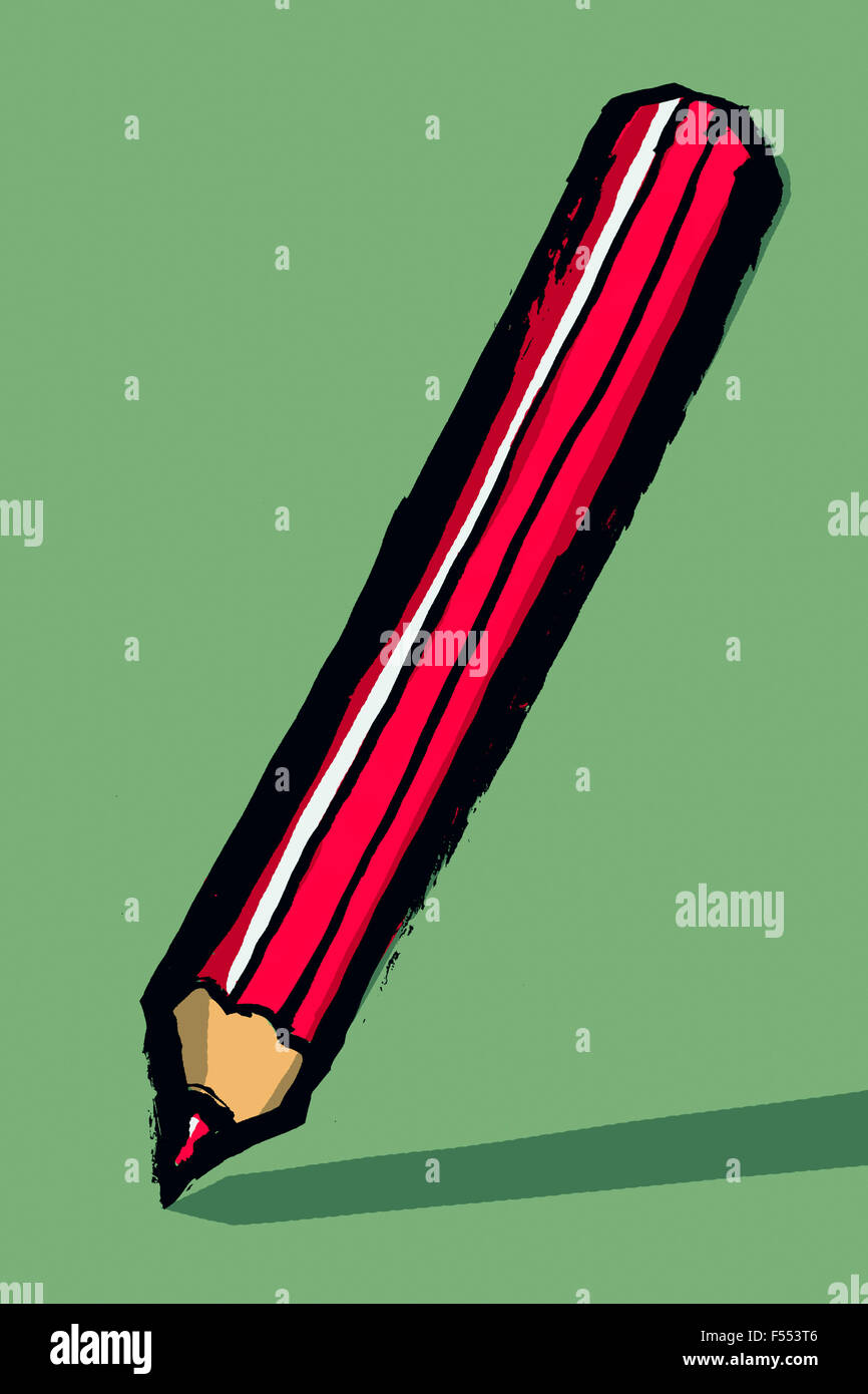 Illustration of red colored pencil against green background Stock Photo ...