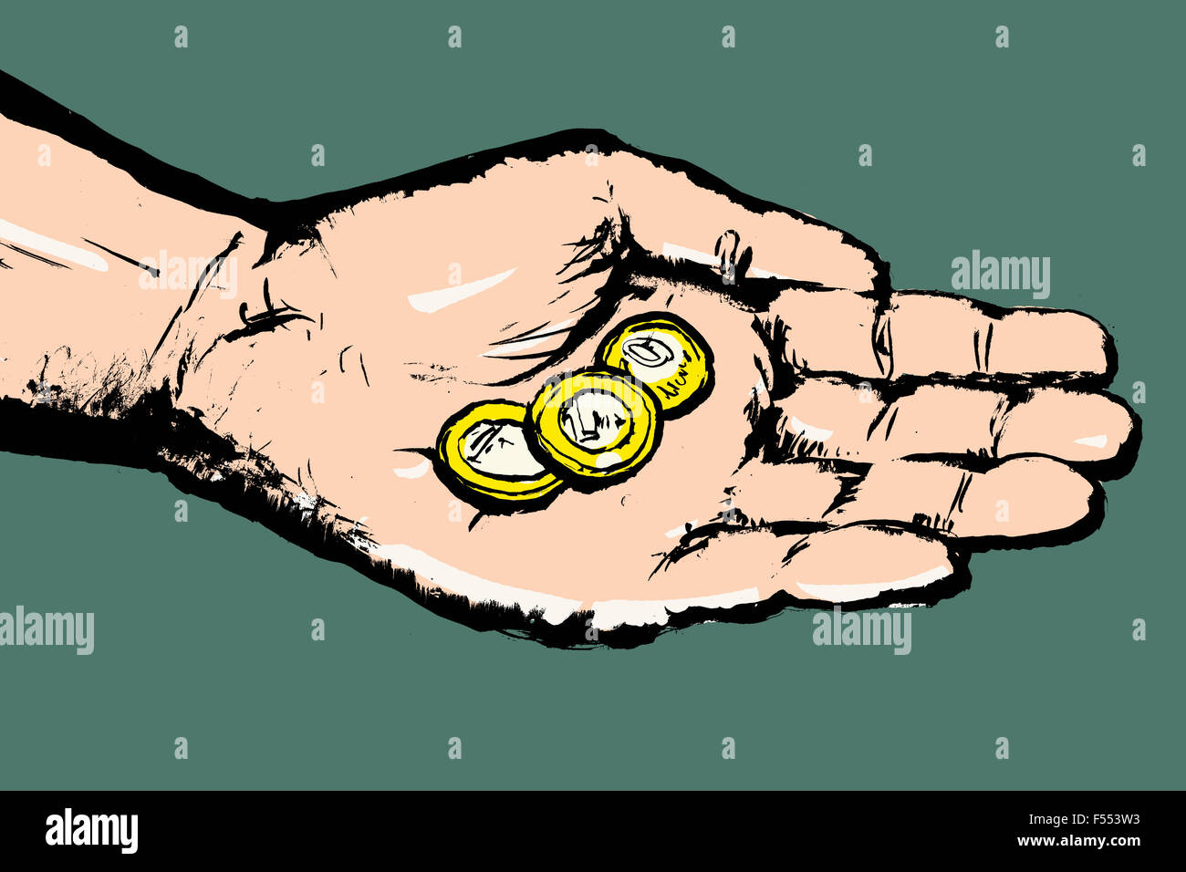 Illustrative image of hand holding coins against gray background Stock ...