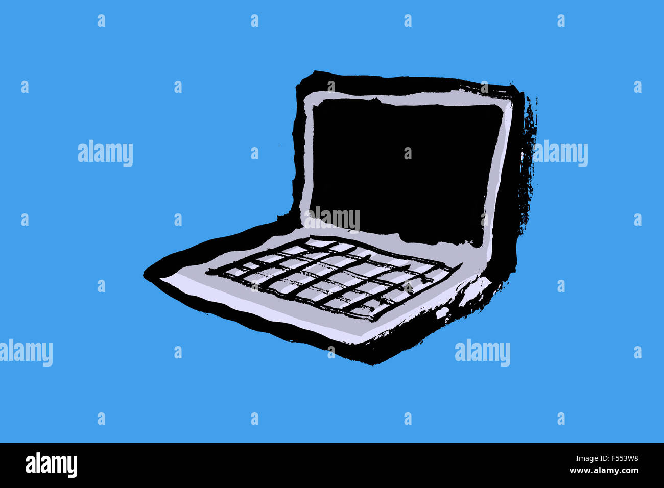 Illustration of laptop against blue background Stock Photo - Alamy