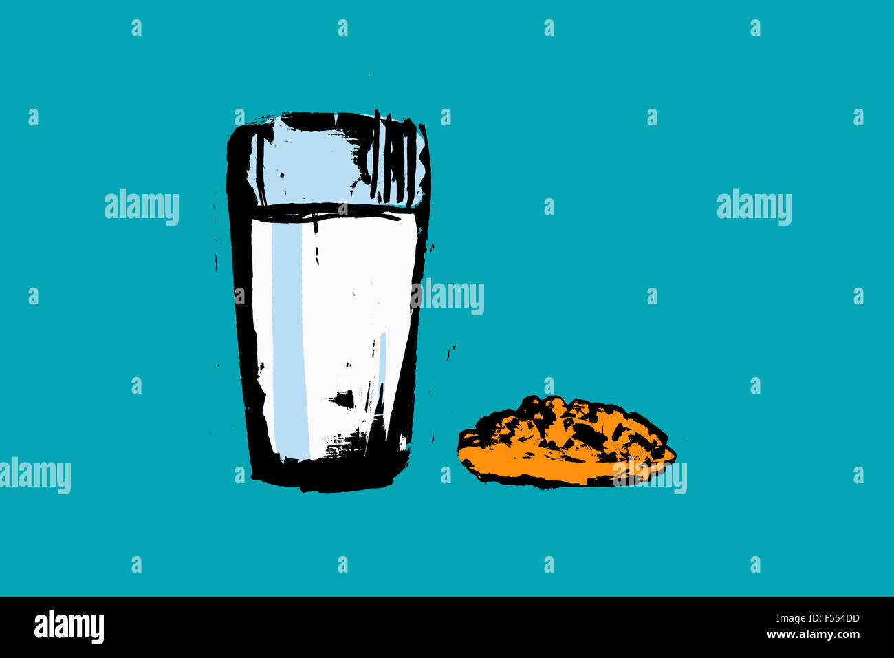 Illustrative image of drinking water with powder against blue ...