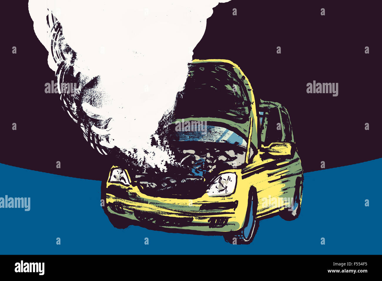 Illustration of smoke coming out from car engine against black ...