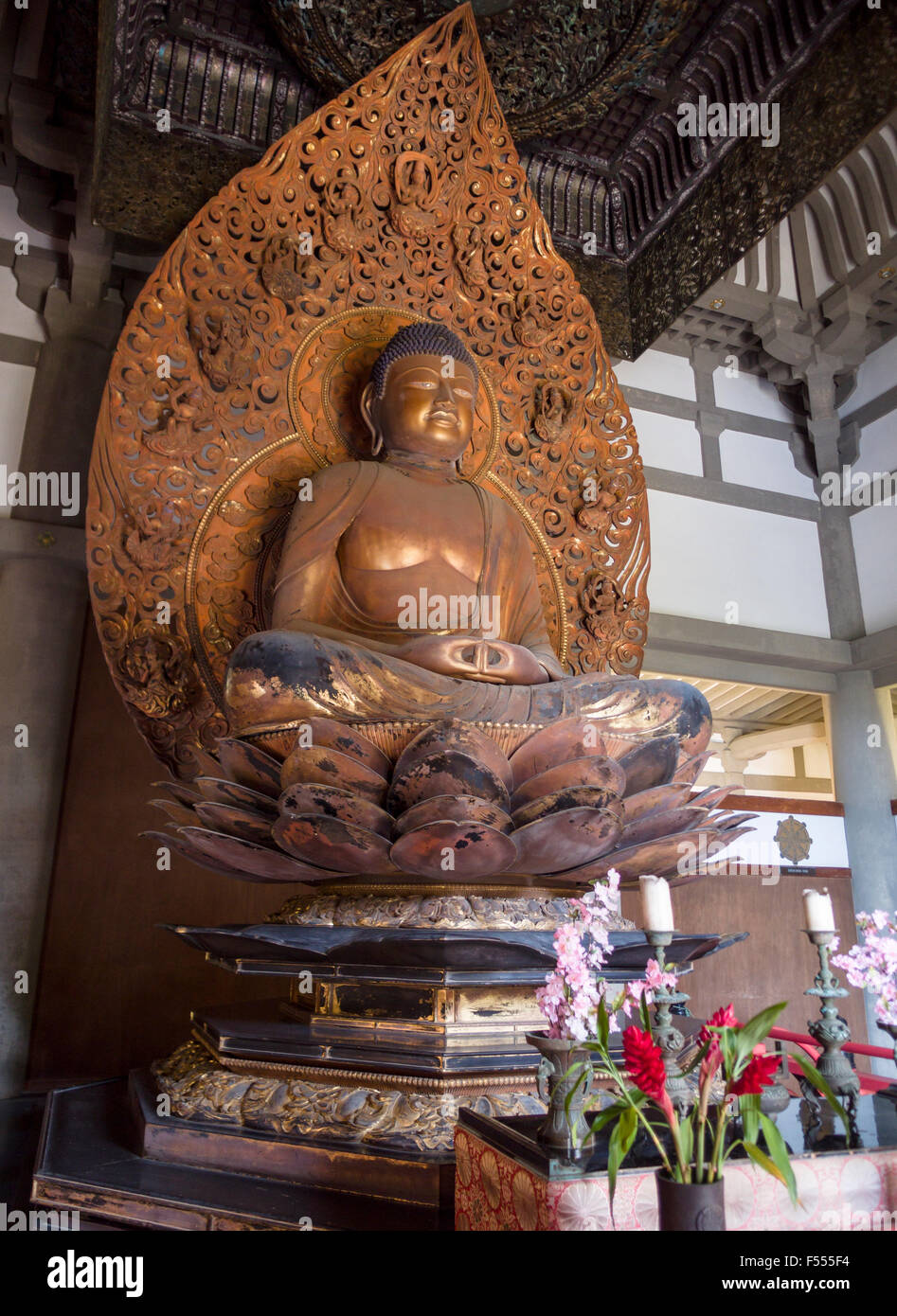 Buddha shrine inside the Temple. A huge sculpture of Buddha sitting on ...