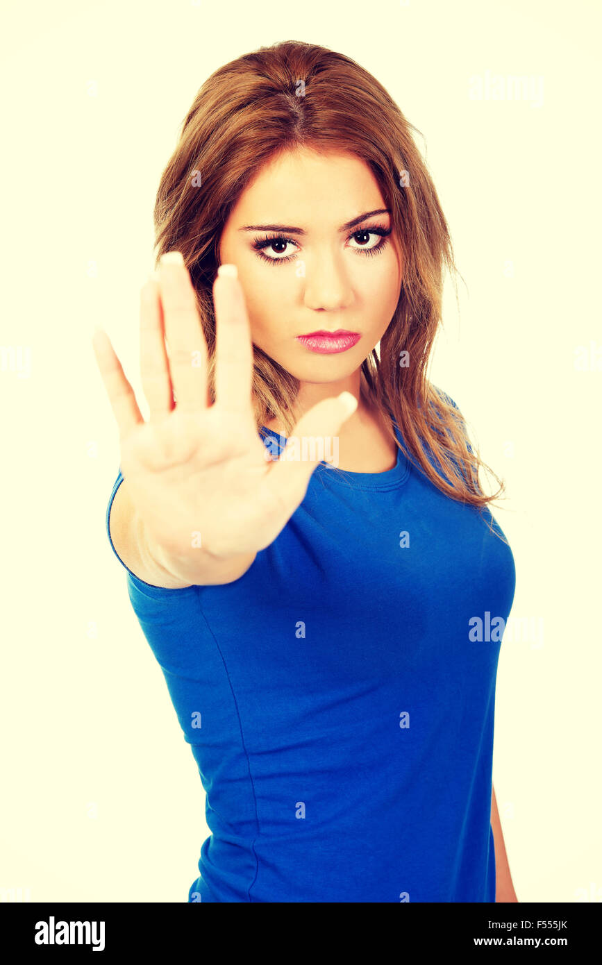 Young woman showing no sign hi-res stock photography and images - Alamy