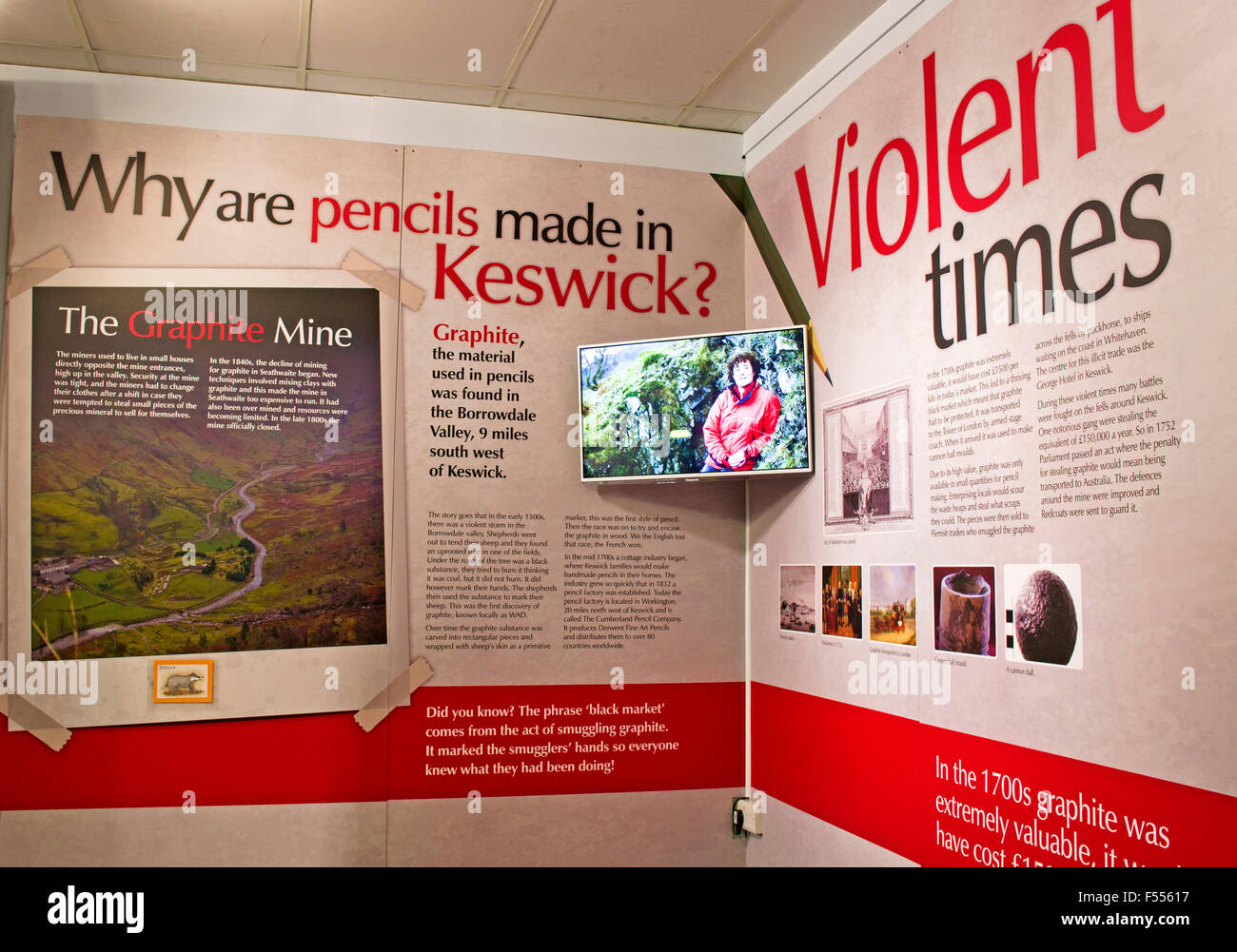 Keswick Pencil Museum. Wall displays about the history of graphite ...