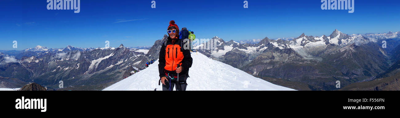 Panorama view from summit of Mt. Breithorn toward fr.l. Mont Blanc ...