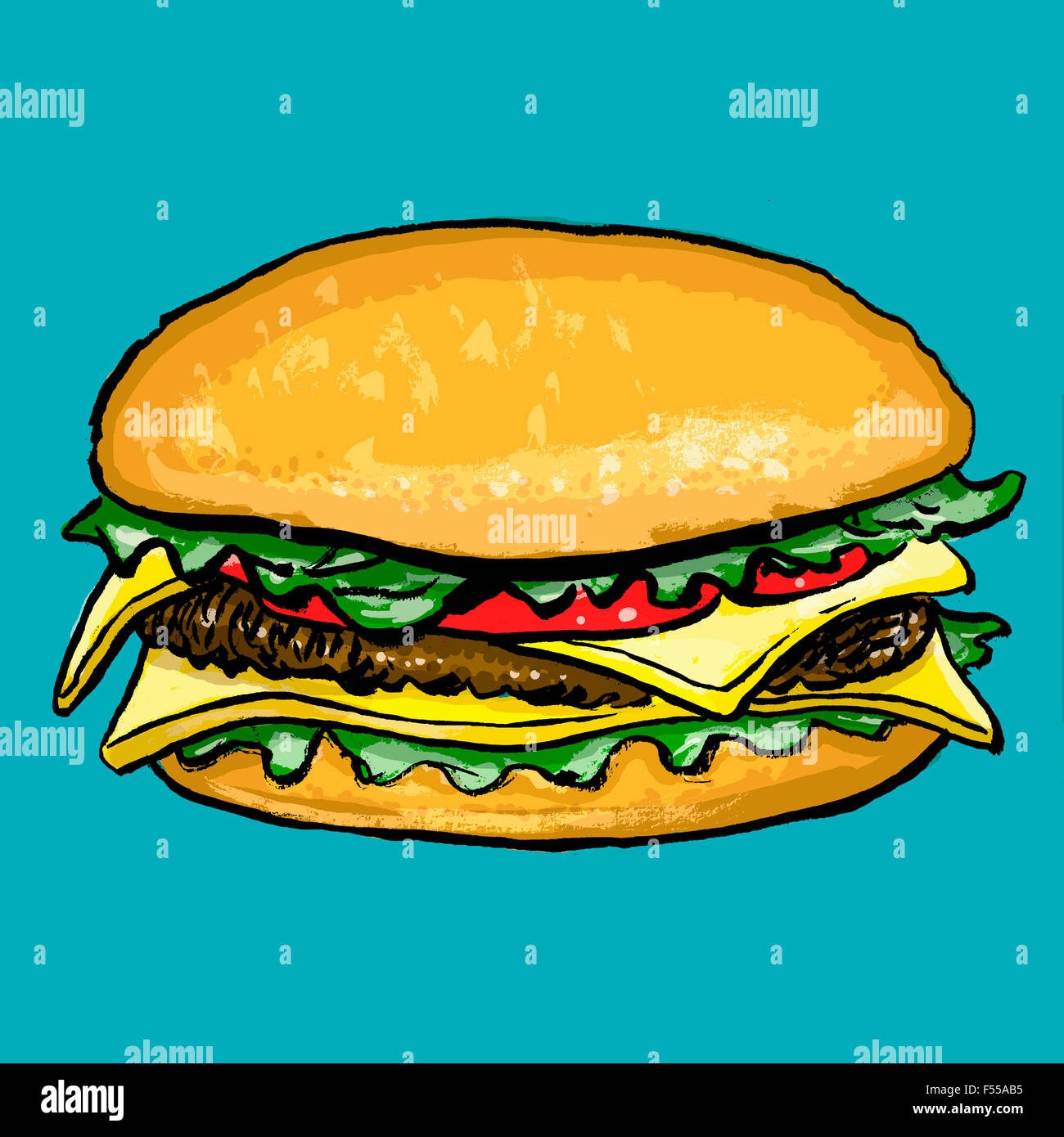 Illustration of burger against blue background Stock Photo - Alamy