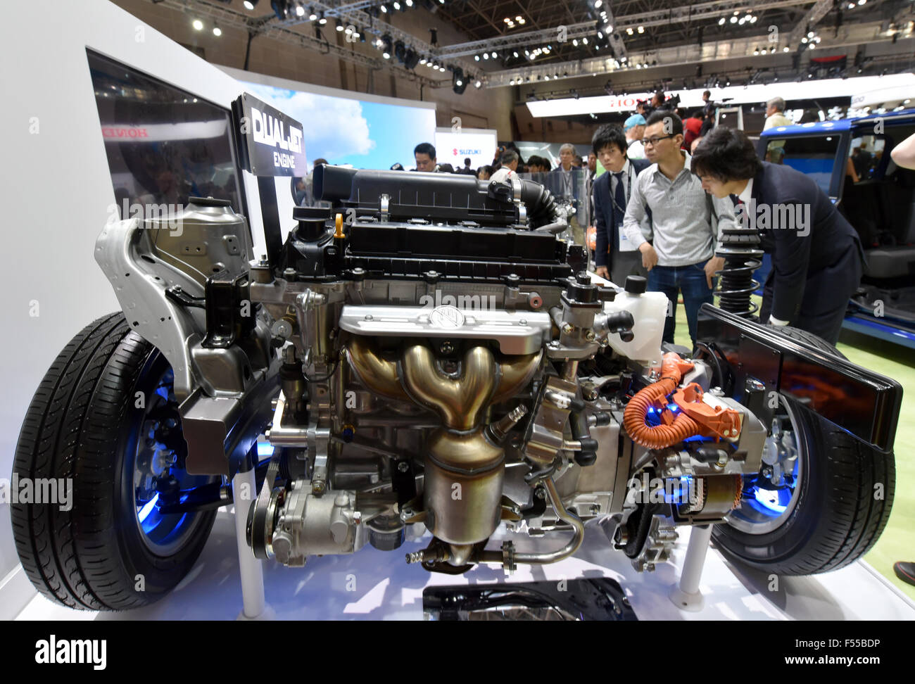 Tokyo, Japan. 28th Oct, 2015. Dual jet engine newly developed by Suzuki ...