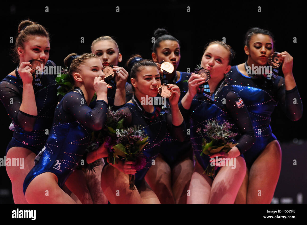 Oct. 27, 2015 - The United Kingdom Women's Gymnastics Team celebrates ...
