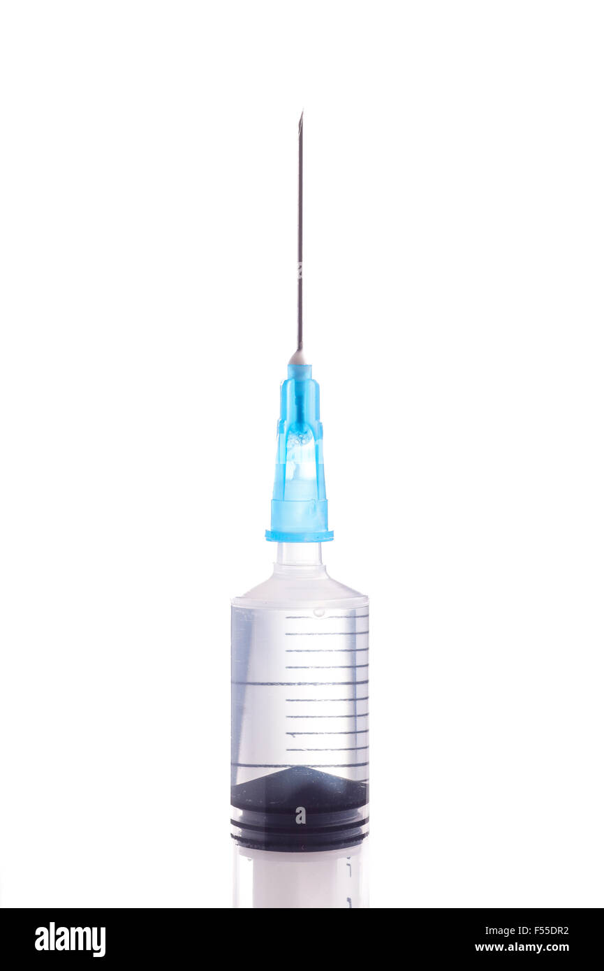 Syringe and needle filled with liquid, isolated on white Stock Photo ...