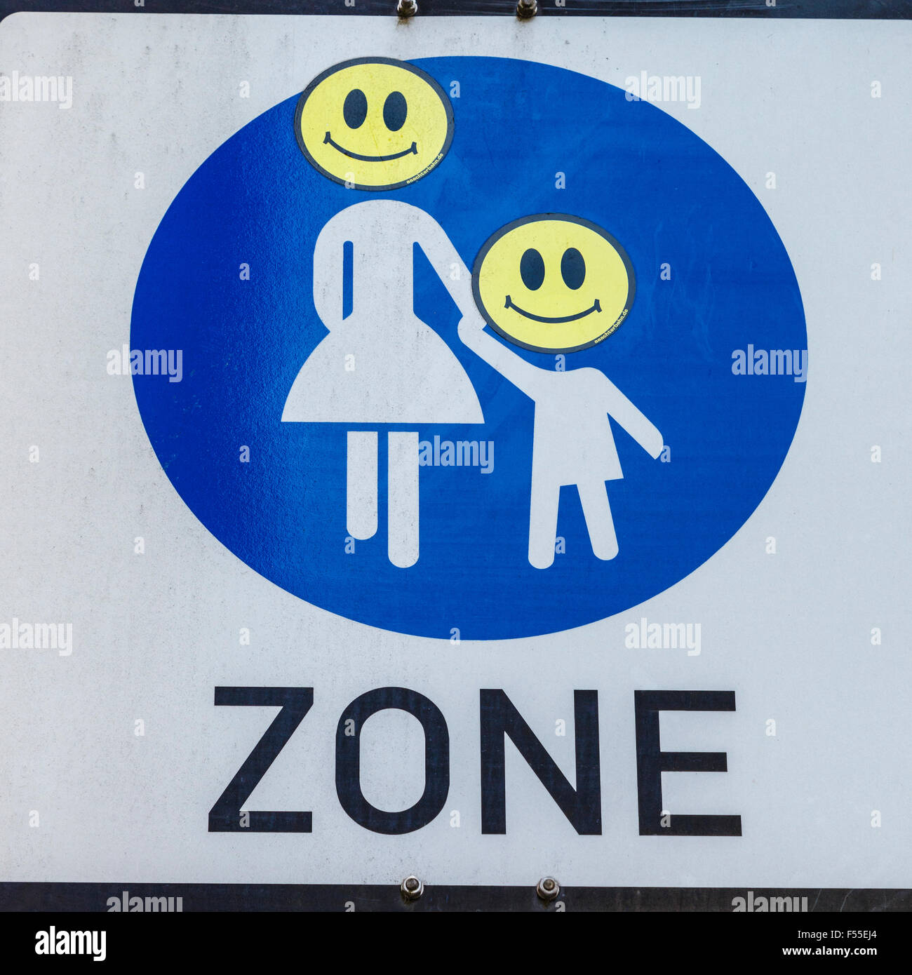 A smiley face pedestrian zone roadside sign, Passau, Germany Stock ...
