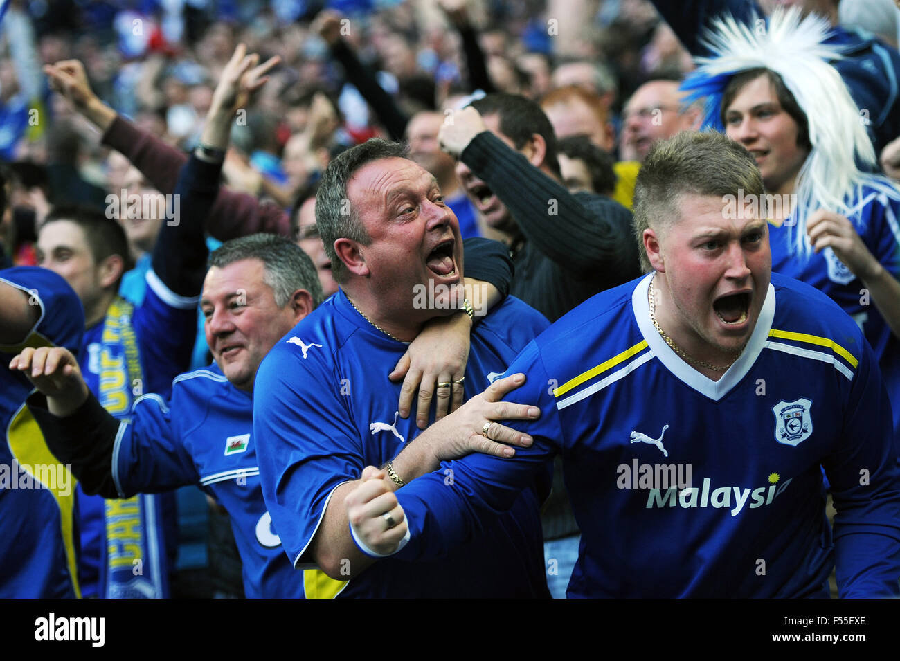 Cardiff City football fans react during a game at Wembley Stadium in ...