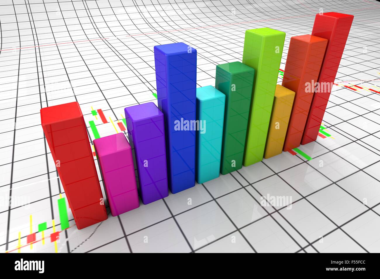 Colorful 3d block chart graph. High resolution render with candlesticks chart background Stock ...