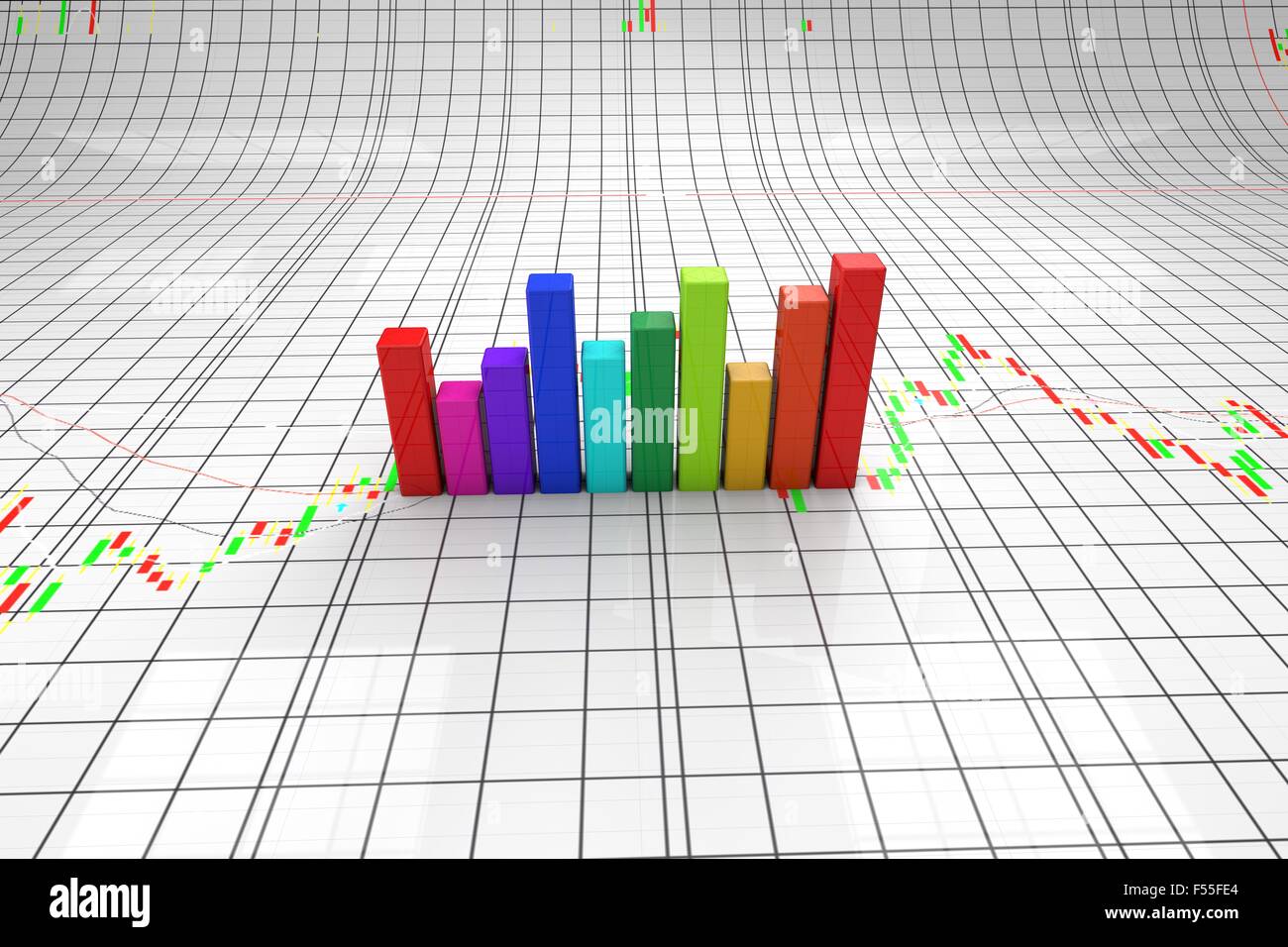 Colorful 3d block chart graph. High resolution render with candlesticks chart background Stock ...