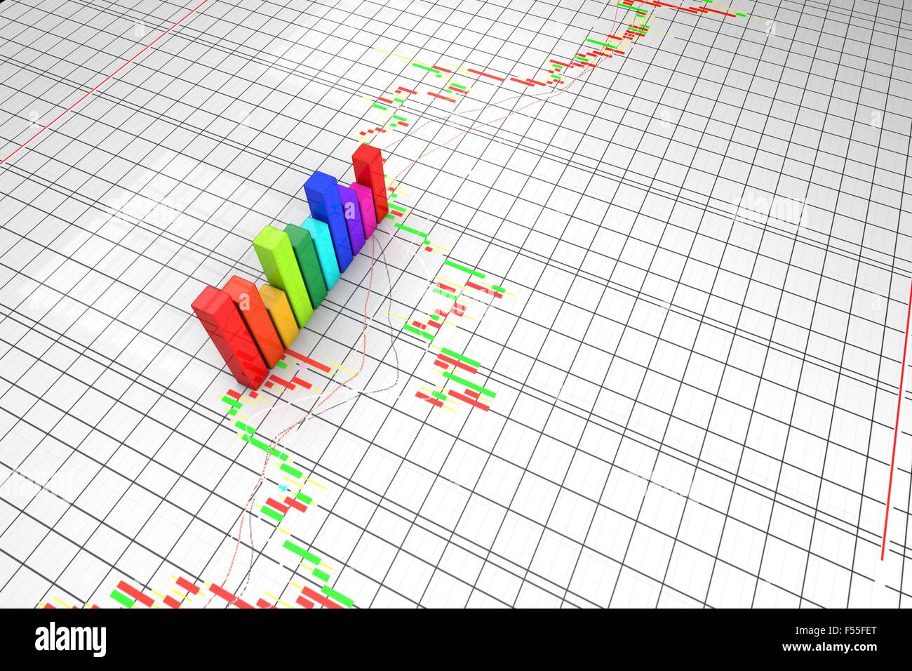 Colorful 3d block chart graph. High resolution render with candlesticks chart background Stock ...